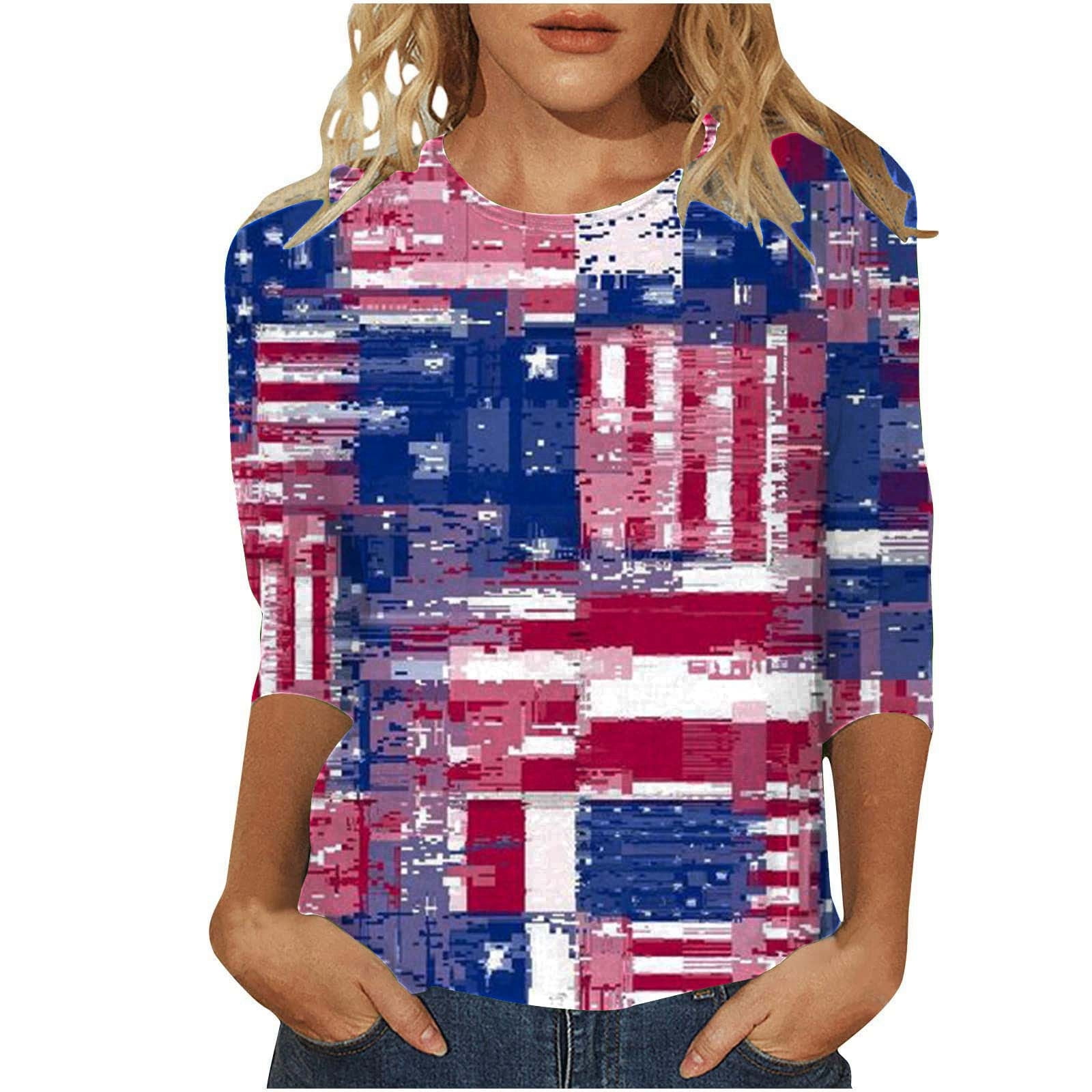 DaoAg Ladies' Stylish Casual Independence Day Printed T Shirt With ...