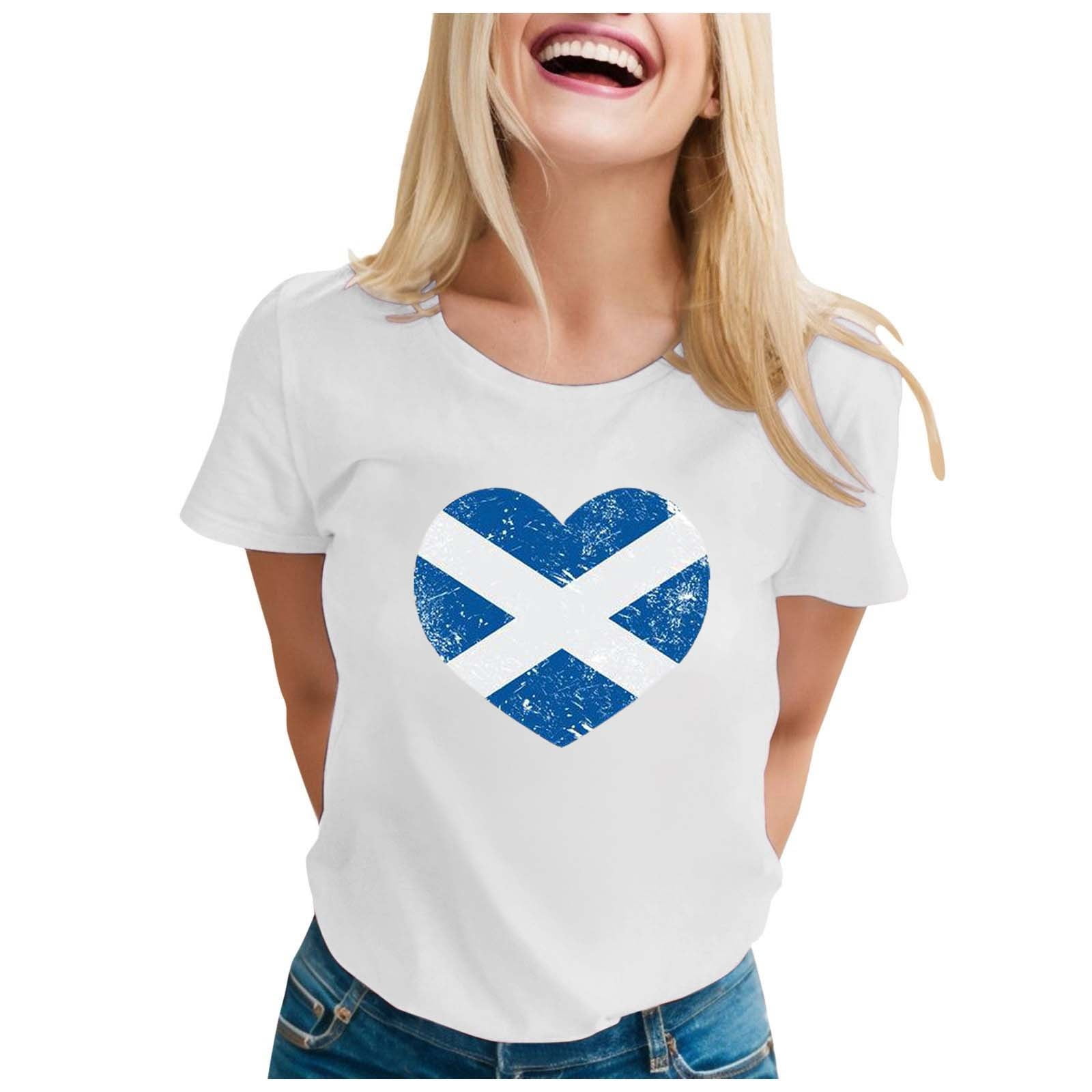 DaoAg Scottish Flag Print Women's T Shirt Short Sleeve Crew Neck Tee ...