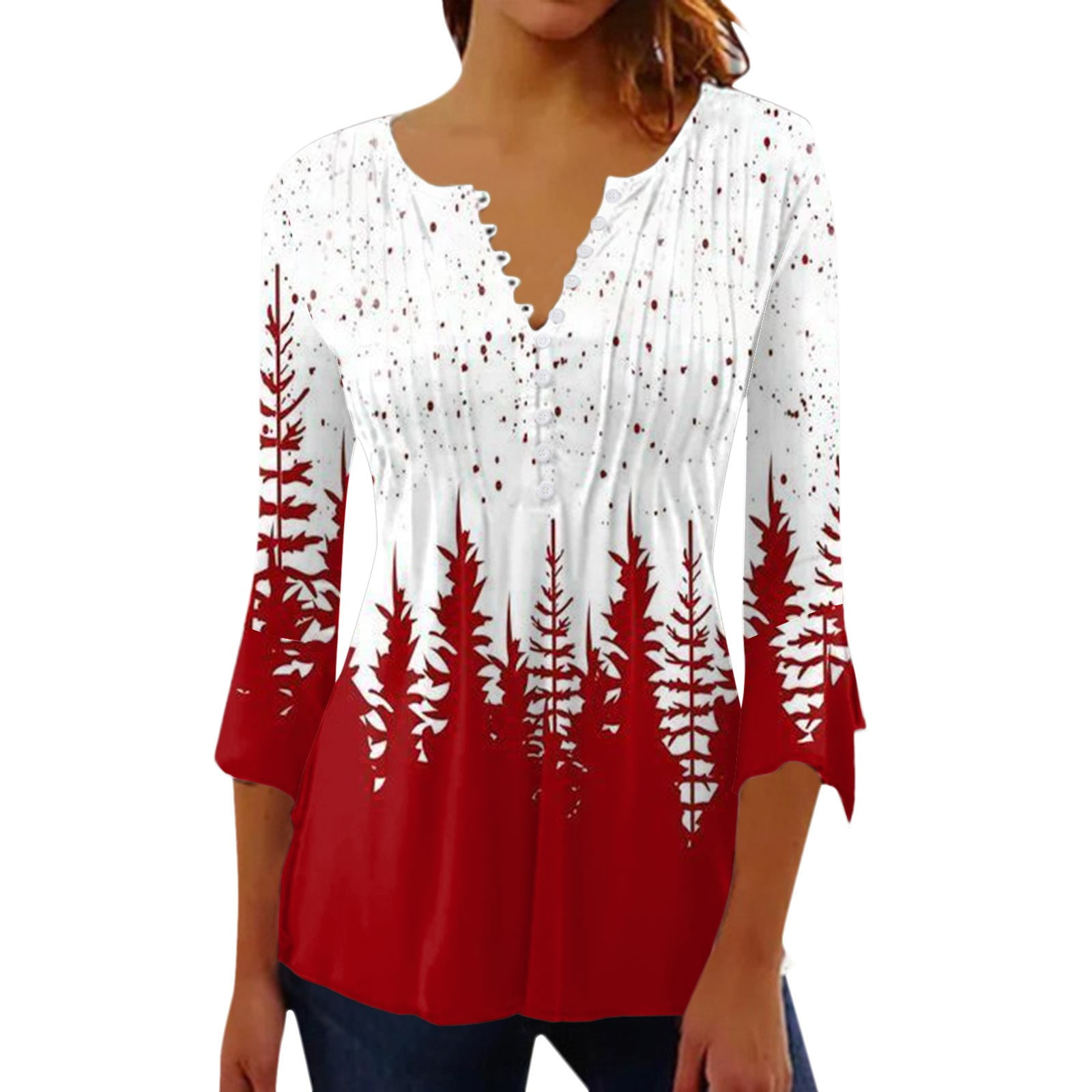 DaoAg Women's Casual Fashion Christmas Christmas Tree Print Long ...
