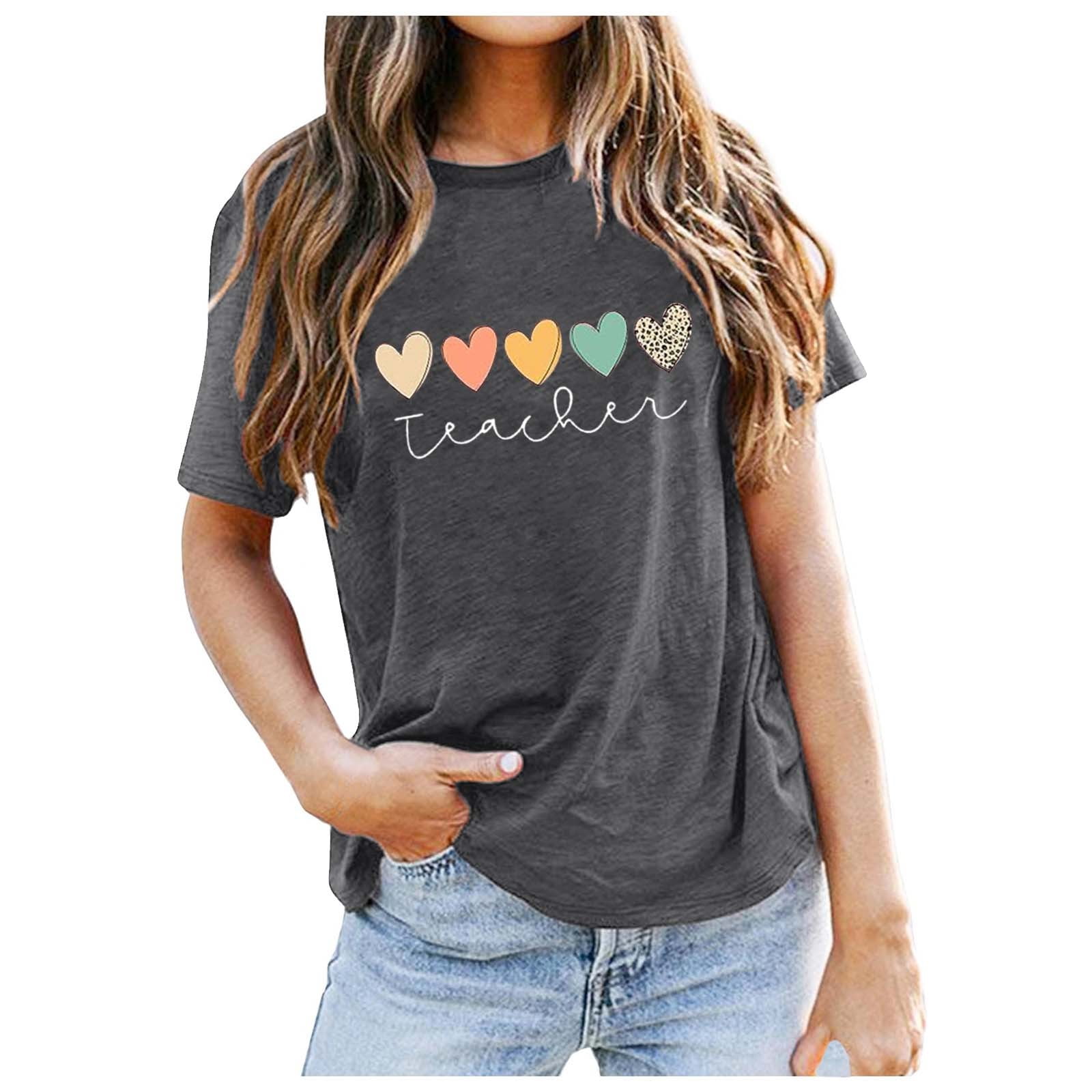 DaoAg Women's Casual Love Heart Print T Shirt Comfy Cotton Short Sleeve ...