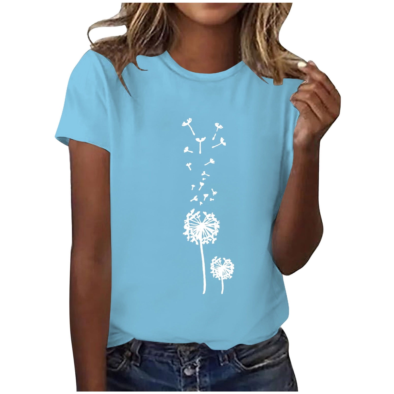 DaoAg Women's Dandelion Print Pattern Round Neck Short Sleeve TShirt ...
