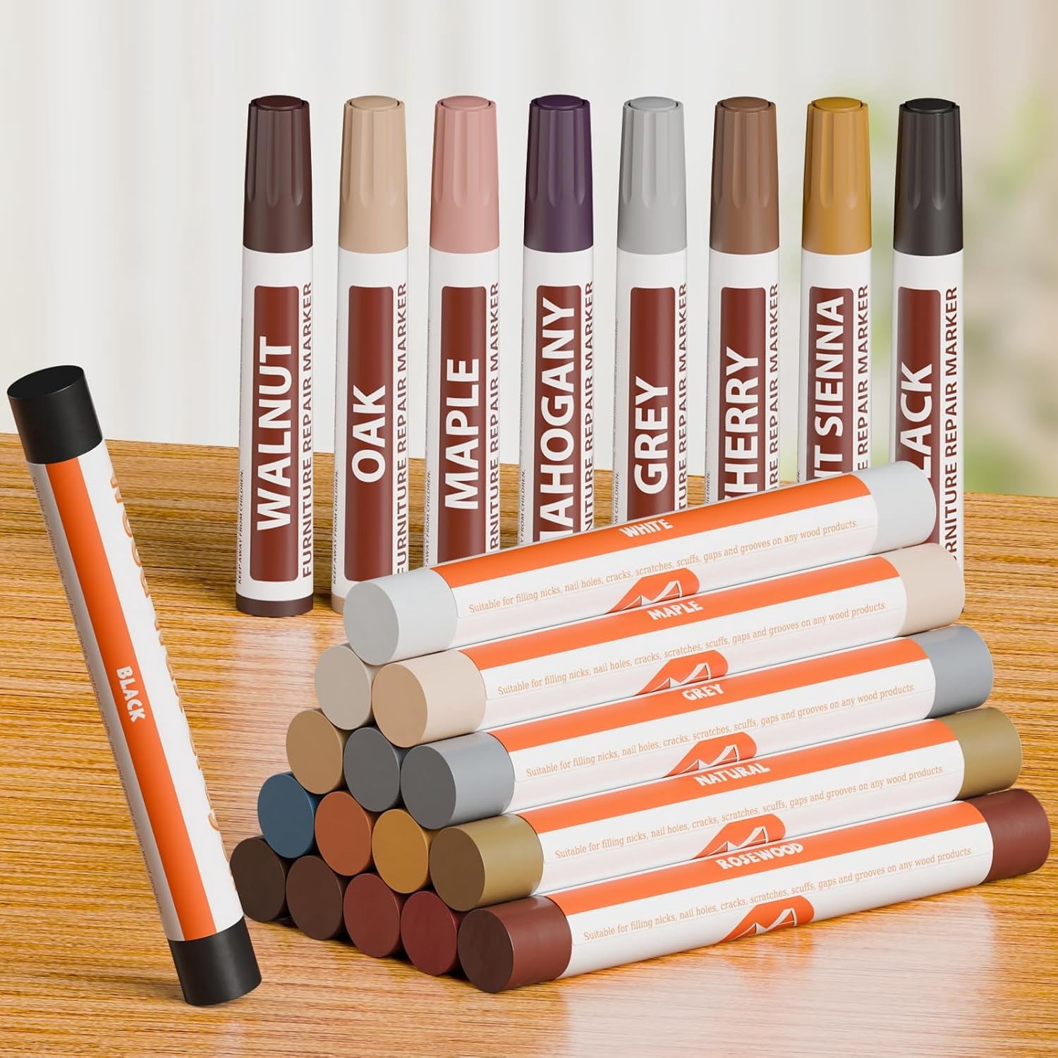 Daoboely Wood Filler Sticks, 24 Colors Wax Crayons & Touch-up Markers ...