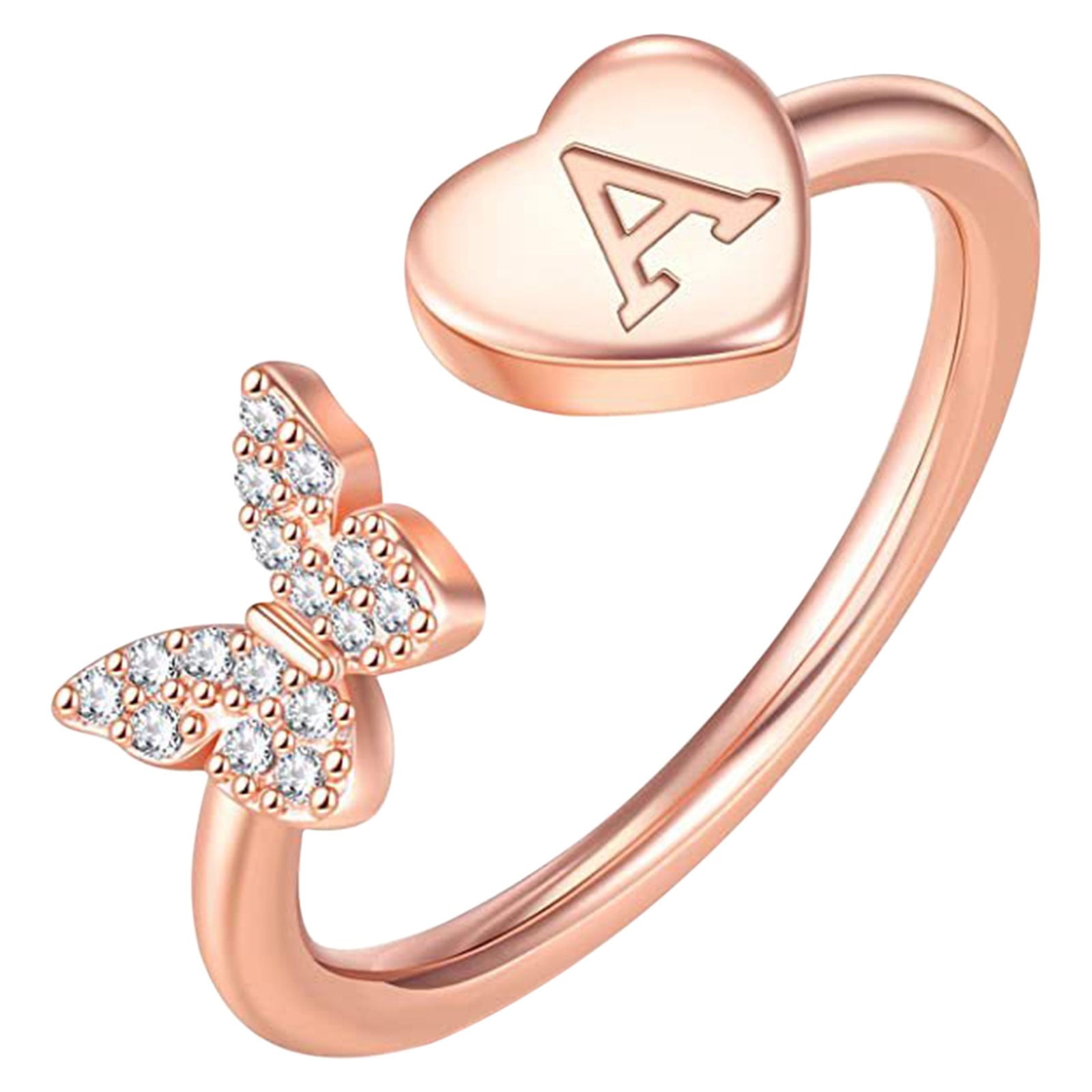 Daolelai 26 English Letters Ring Open Diamond Butterfly Ring - Walmart.com
