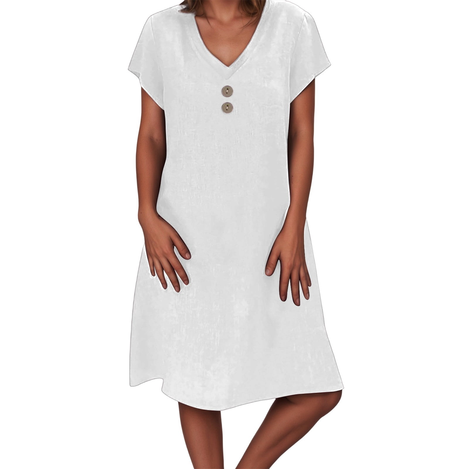 Daolelai Ladies Solid Color Short Sleeve V-Neck Dress - Walmart.com
