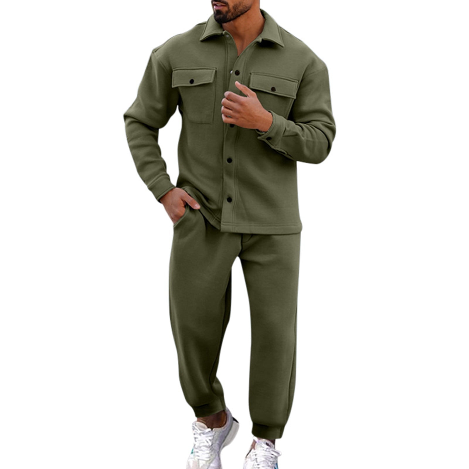 Daolelai Men's Autumn and Winter Fashion Jacket Button Coat Pants Two ...