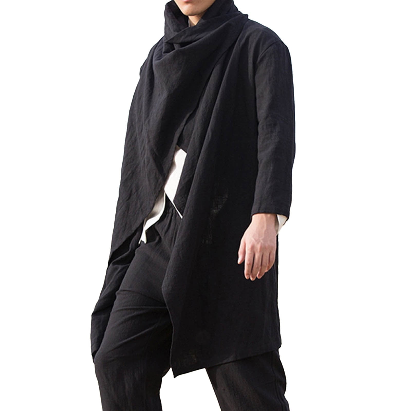 Daolelai Men's Cotton and Linen Cape Long Irregular Cloak Long Sleeve ...