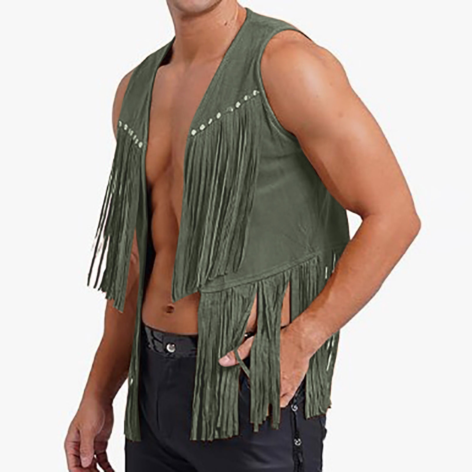 Daolelai Men's New Style Fringed Deerskin Velvet Buttonless Mid-Length ...