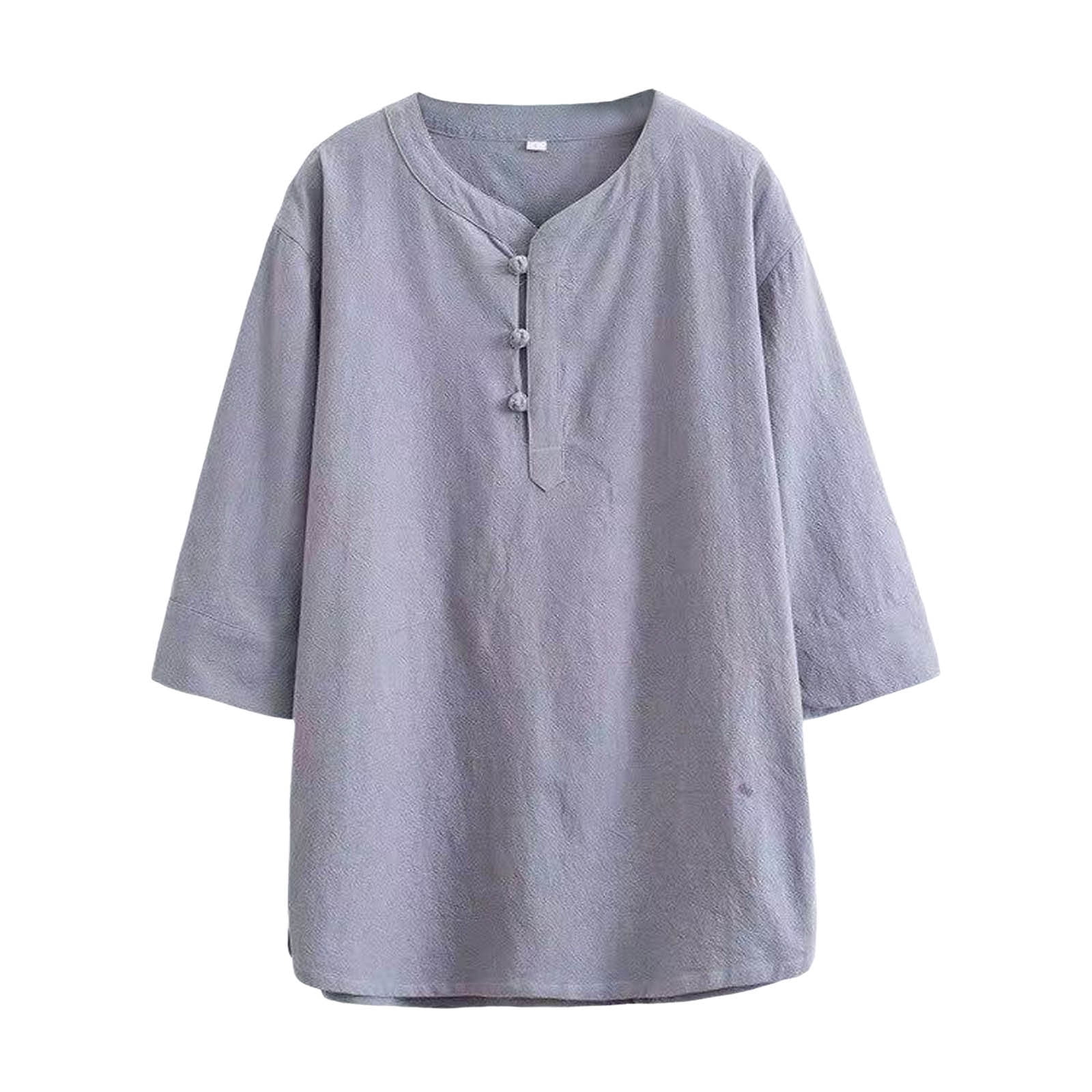 Daolelai Men's Retro Casual Mid-Sleeve Pullover Chinese Button Chinese ...
