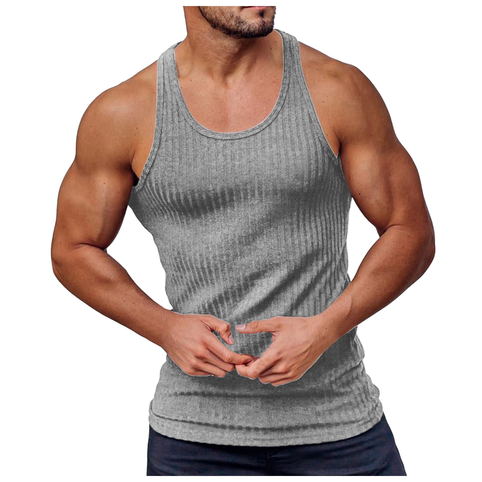 Daolelai Men's Summer Knitted Vertical Striped Fitness Sports Slim Vest ...