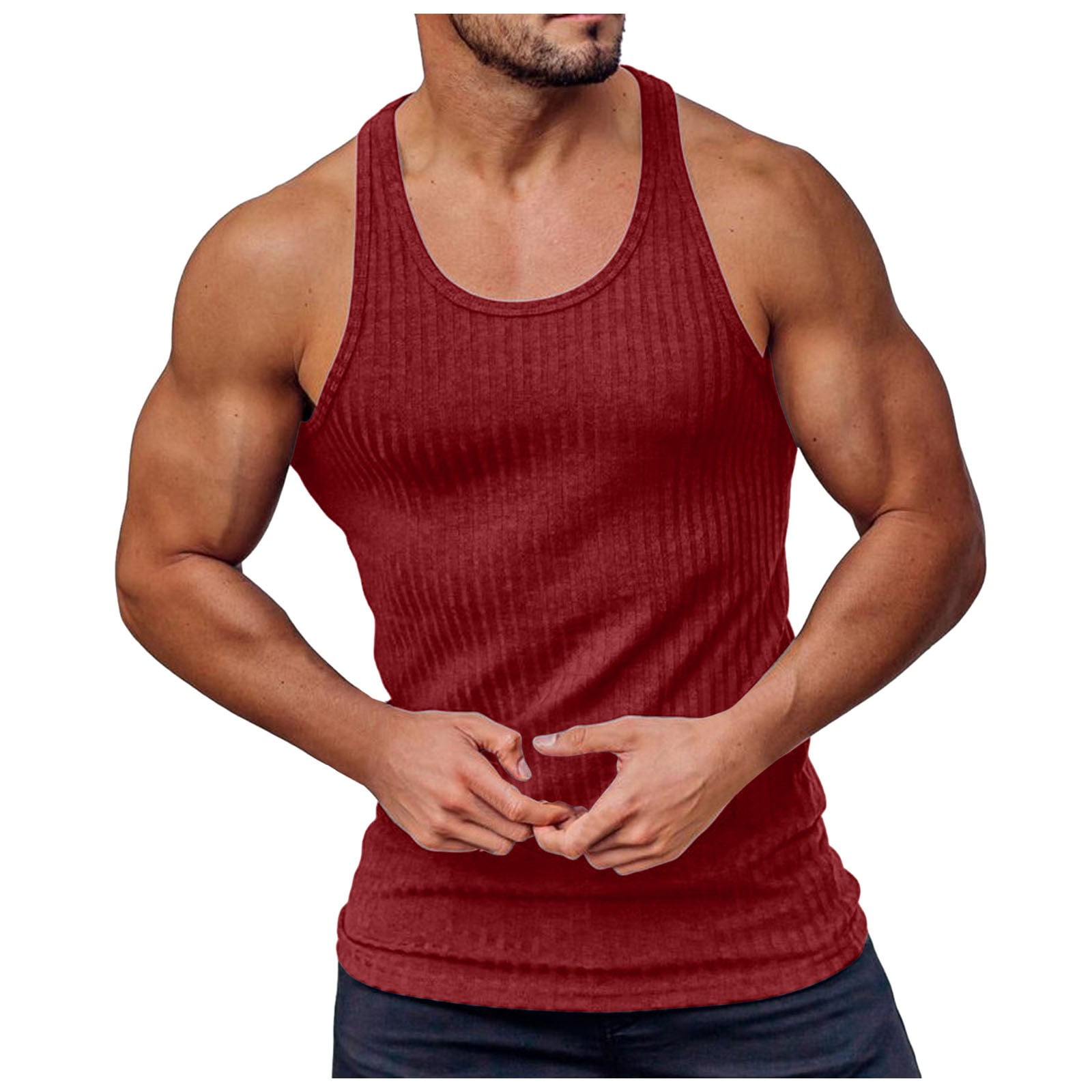 Daolelai Men's Summer Knitted Vertical Striped Fitness Sports Slim Vest ...