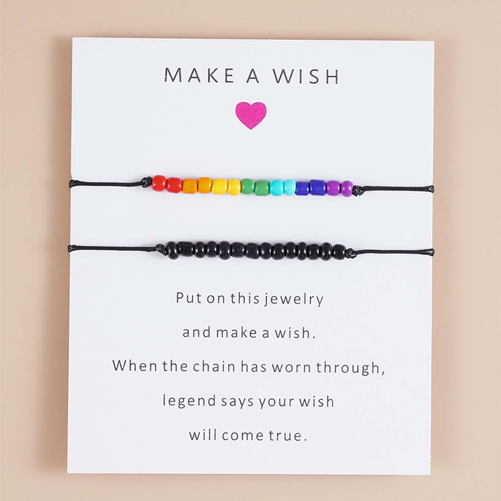 Daolelai Rainbow Rice Beads Woven Adjustable Blessing Card Bracelet ...