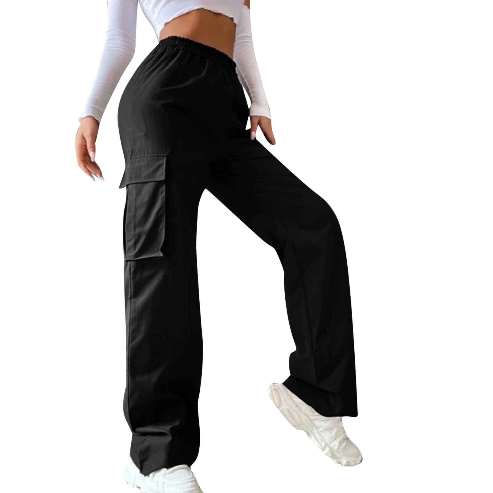 Daolelai Women's Beltless High Waist Wide Leg Pants Straight Loose ...