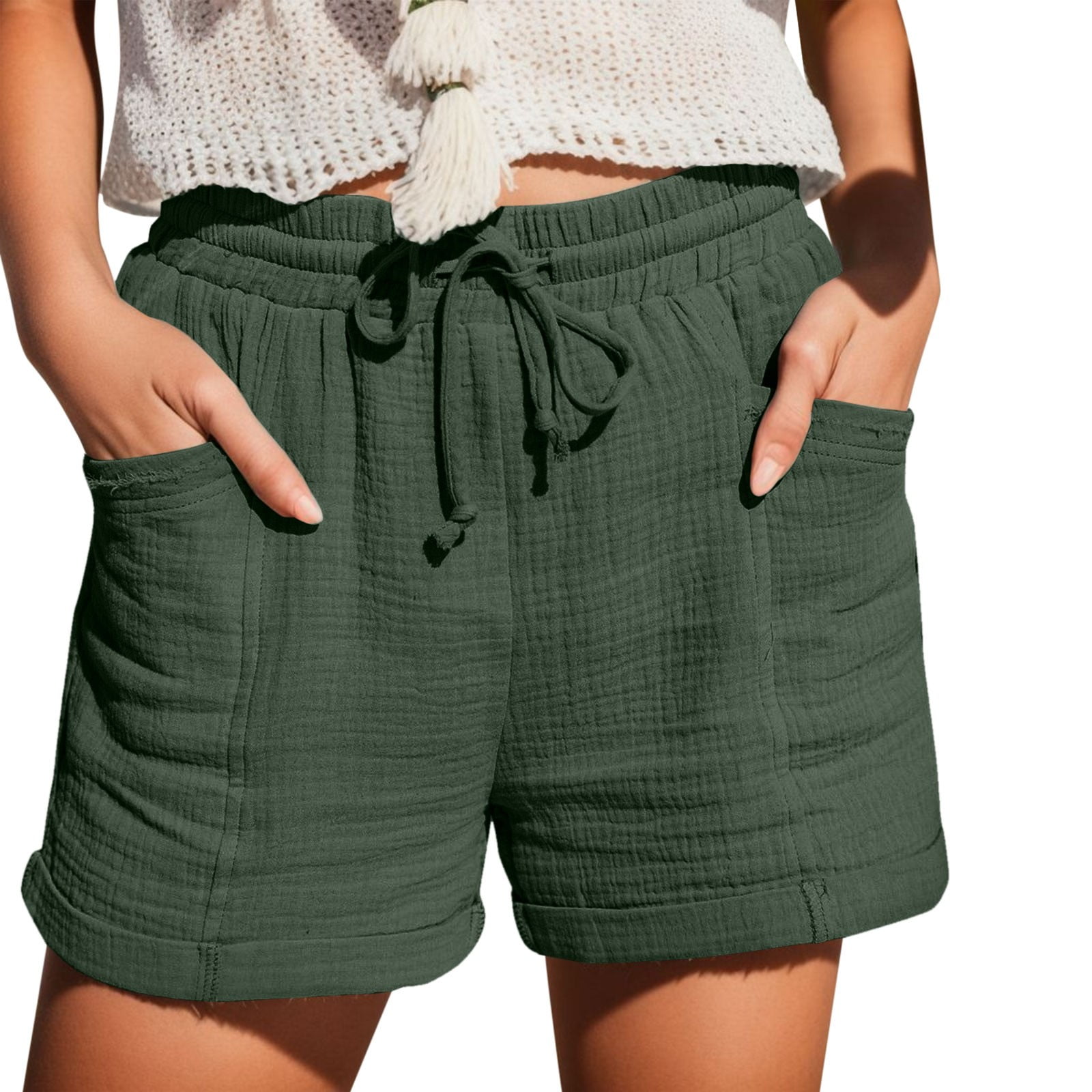 Daolelai Women's Casual Solid Color Elastic Waist Cotton and Linen ...