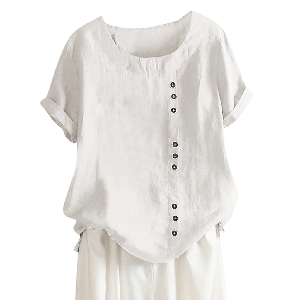 Daolelai Women's Solid Color Button-Down Large Size Cotton and Linen ...