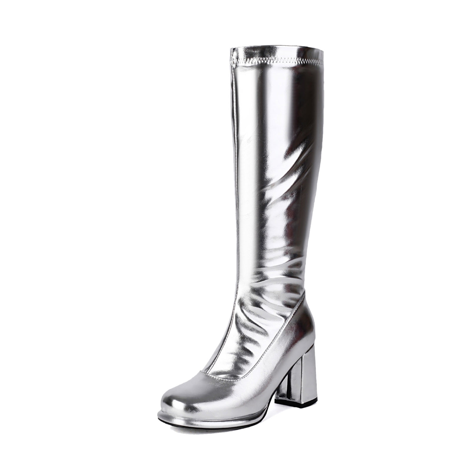 Daolelai Women's Suede-Lined Varnished Leather High-Heeled Knee-High ...