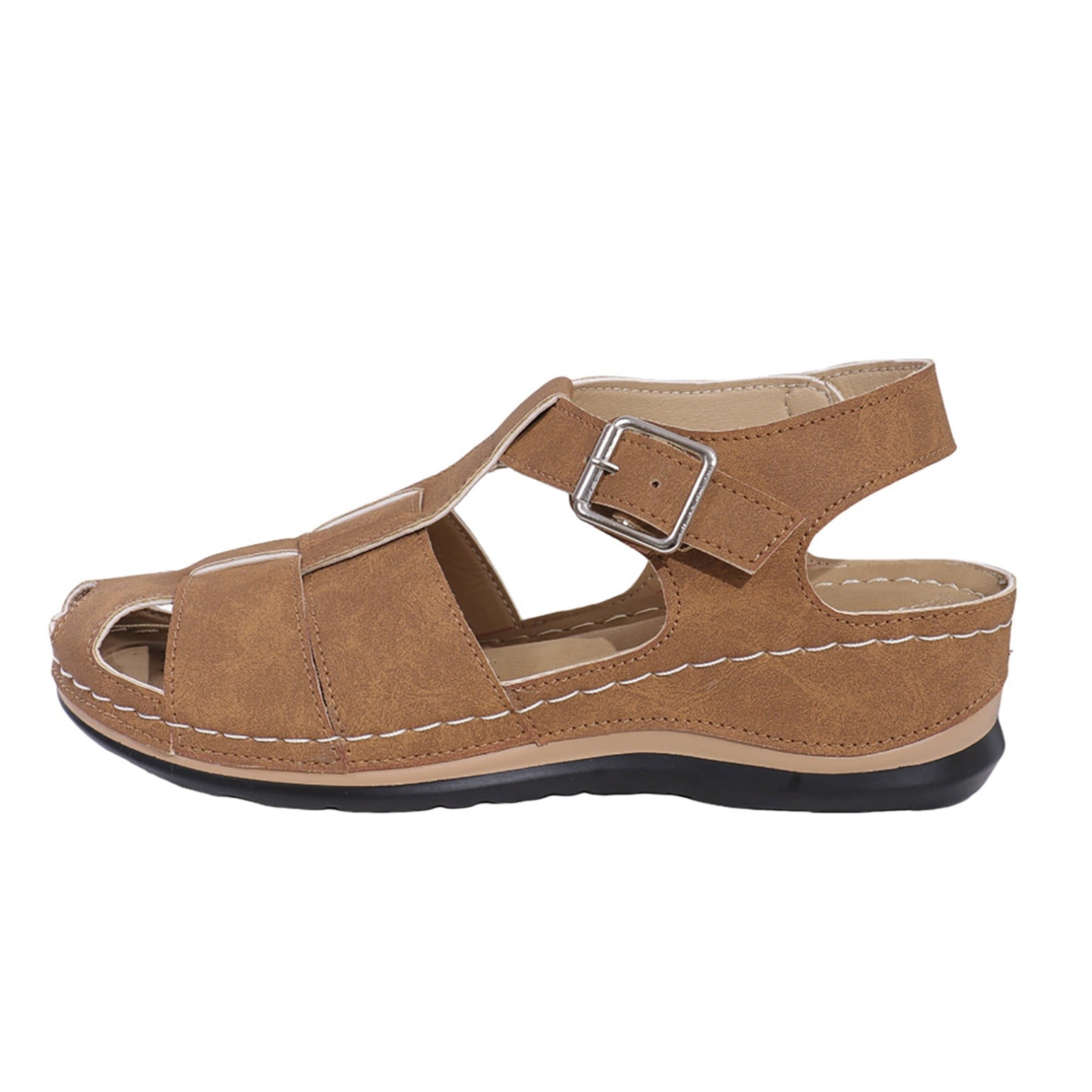 Daolelai Women's Summer Fashion Closed Toe Solid Color Leather Sandals ...