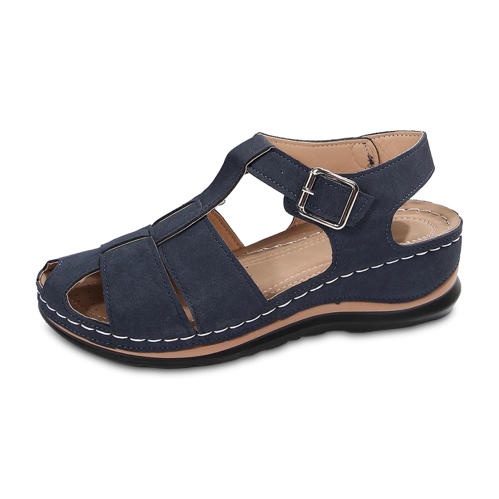 Daolelai Women's Summer Fashion Closed Toe Solid Color Leather Sandals ...