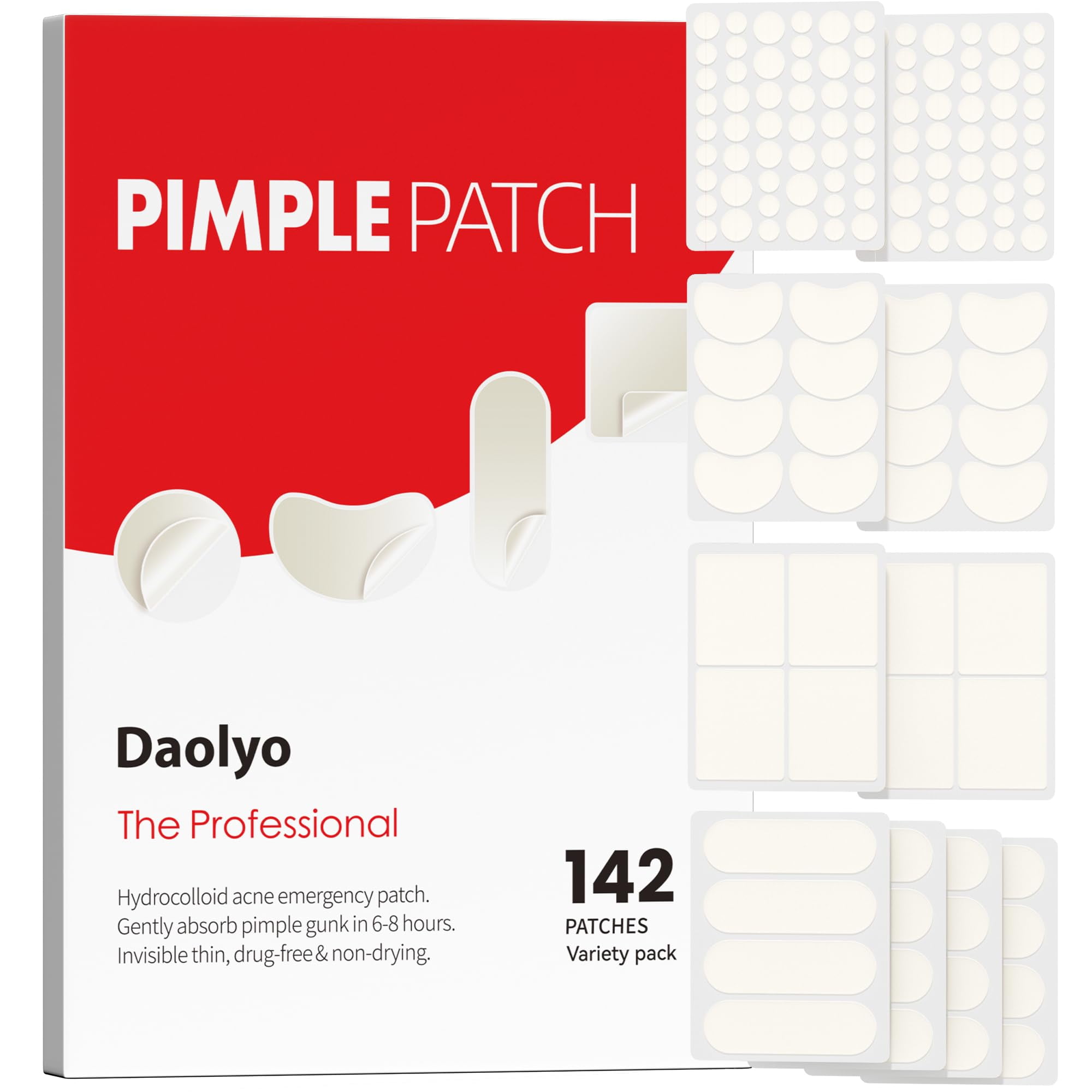 Daolyo Large Acne Pimple Patches for Face, 6 Sizes 142 Counts Big ...