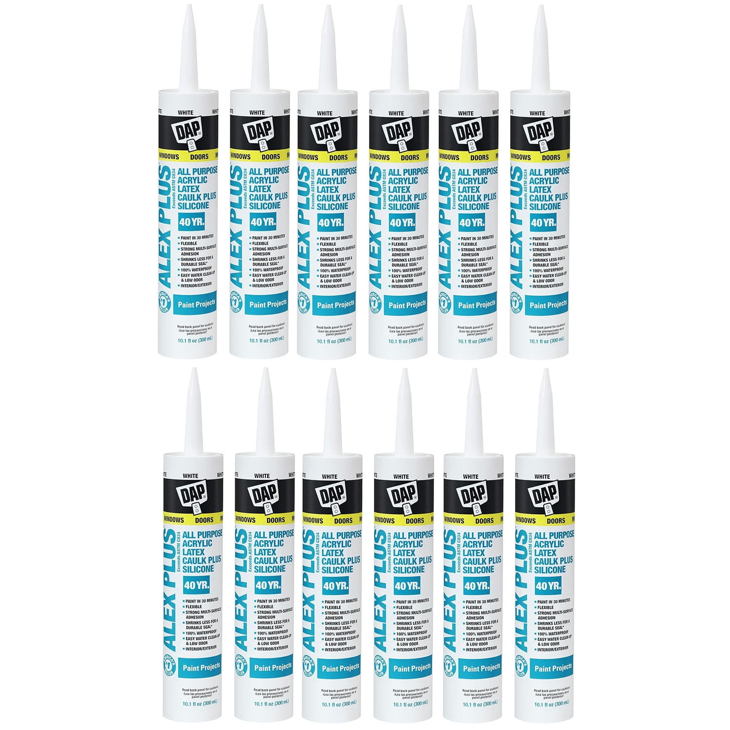 Dap 18152 10.1oz Alex Plus Acrylic Latex Caulk with Silicone, White, 12 ...