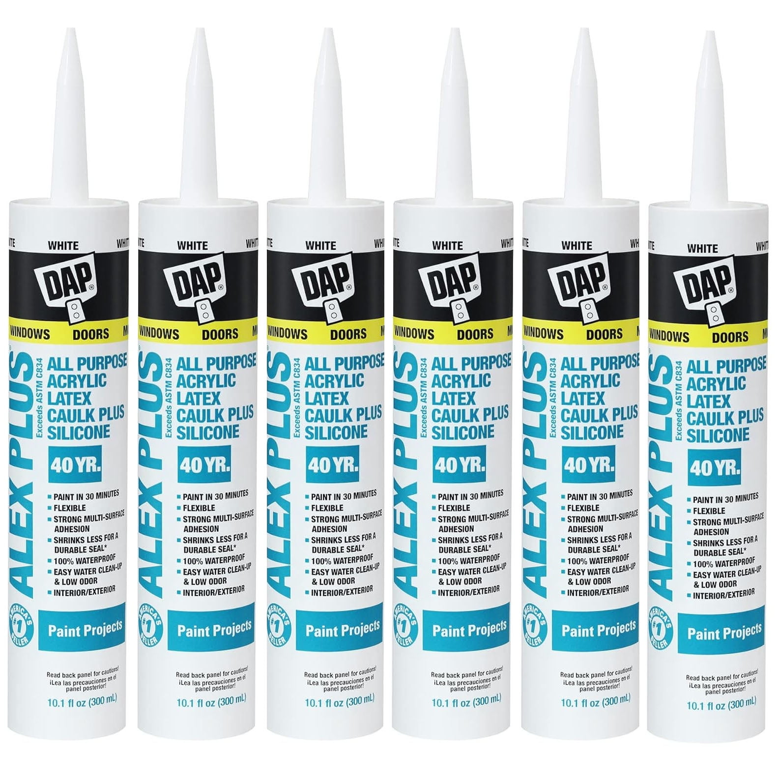 Dap 18152 10.1oz Alex Plus Acrylic Latex Caulk with Silicone, White, 6 ...