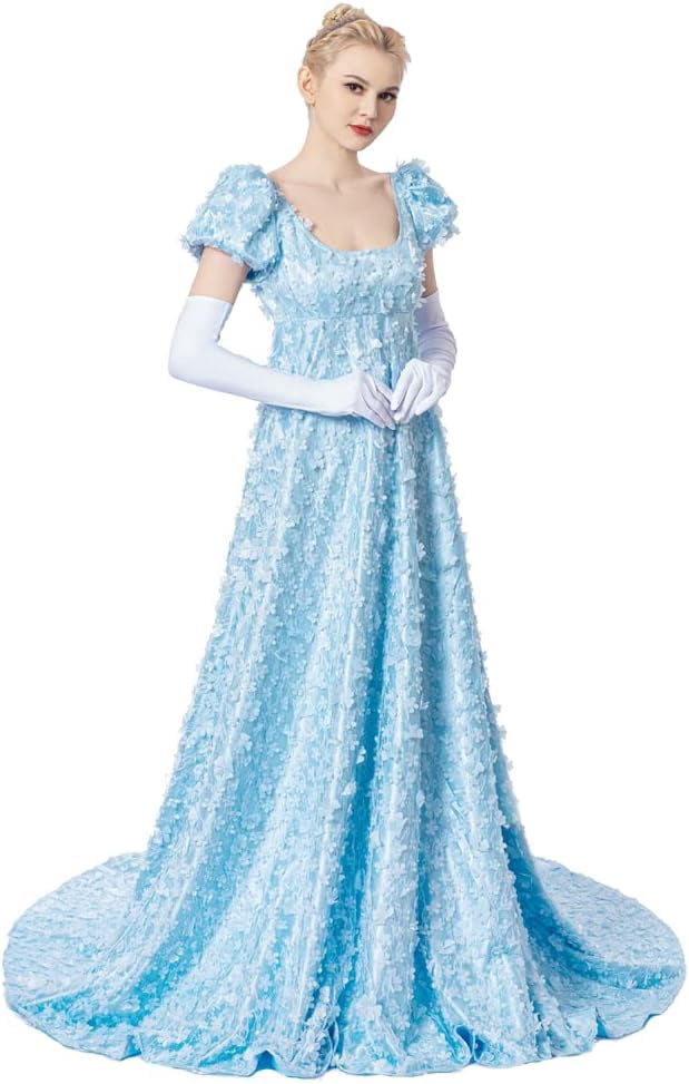 Daphne Blue Dress Women's Regency Dress Floral Empire Waist Gown ...
