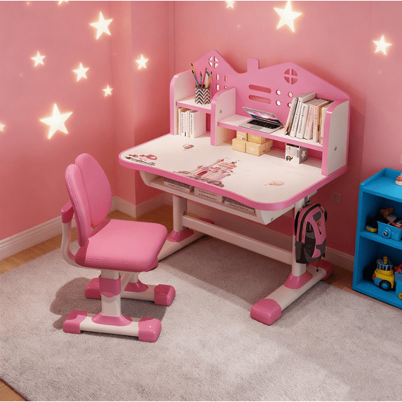 Dapmiu Complete Kids Study Station Desk & Chair Set, Easy Assembly ...