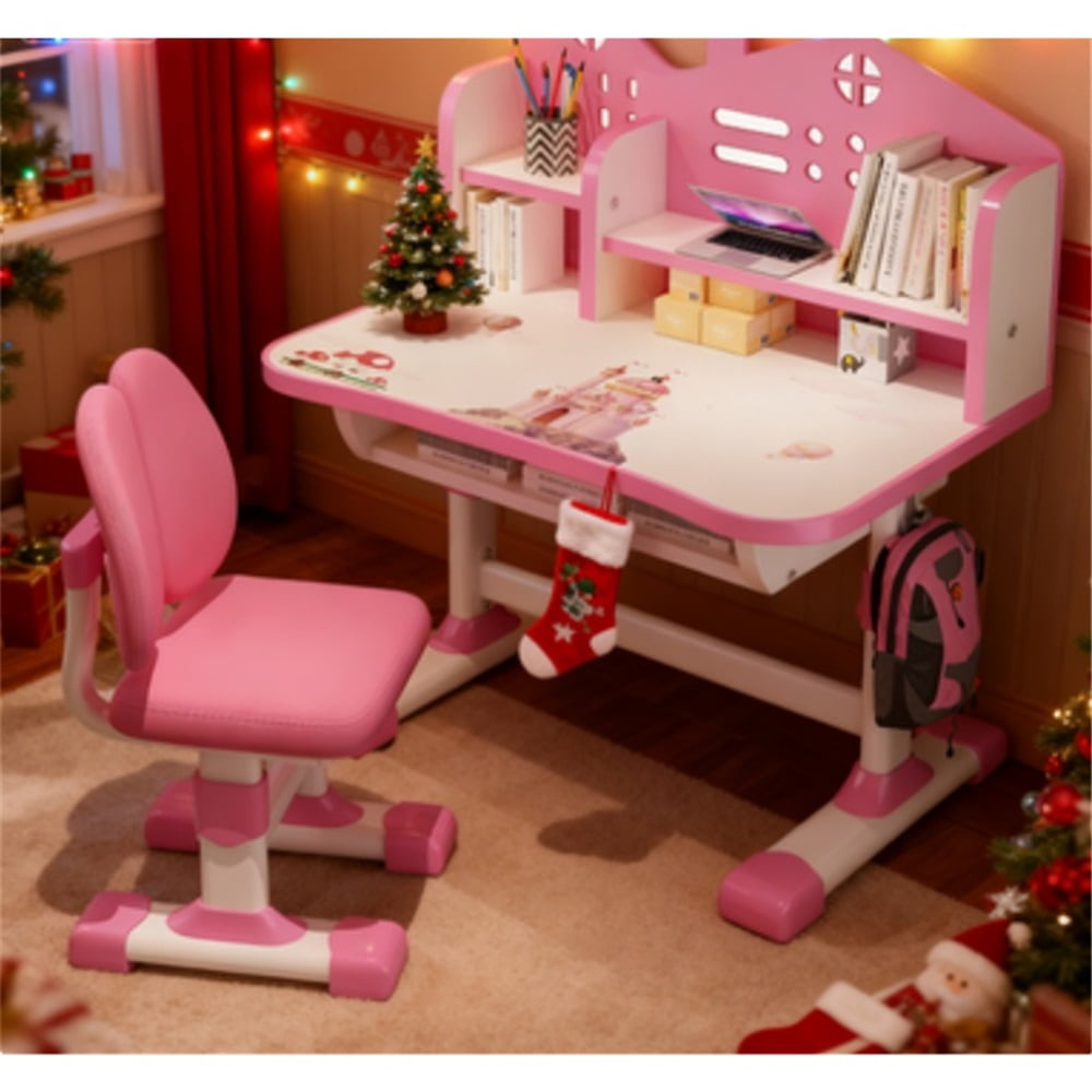 Dapmiu Easy Assembly Adjustable Kids Desk Chair, Widened Curved Table ...