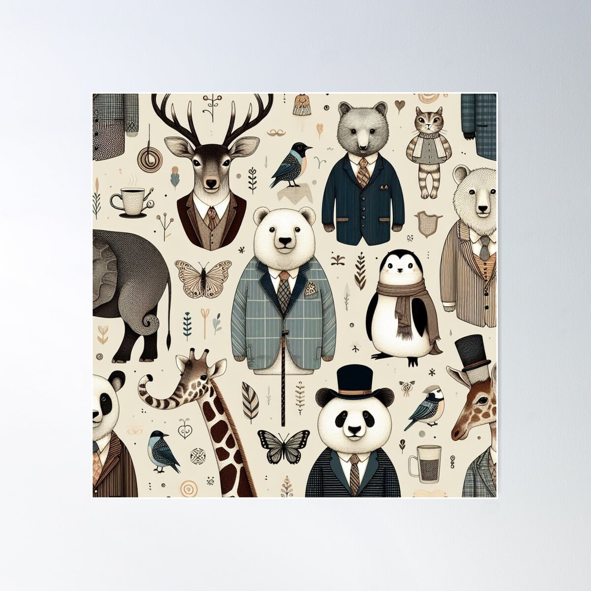 Dapper Animals On Safari | Elegant Pattern For Home Decor Poster Wall ...