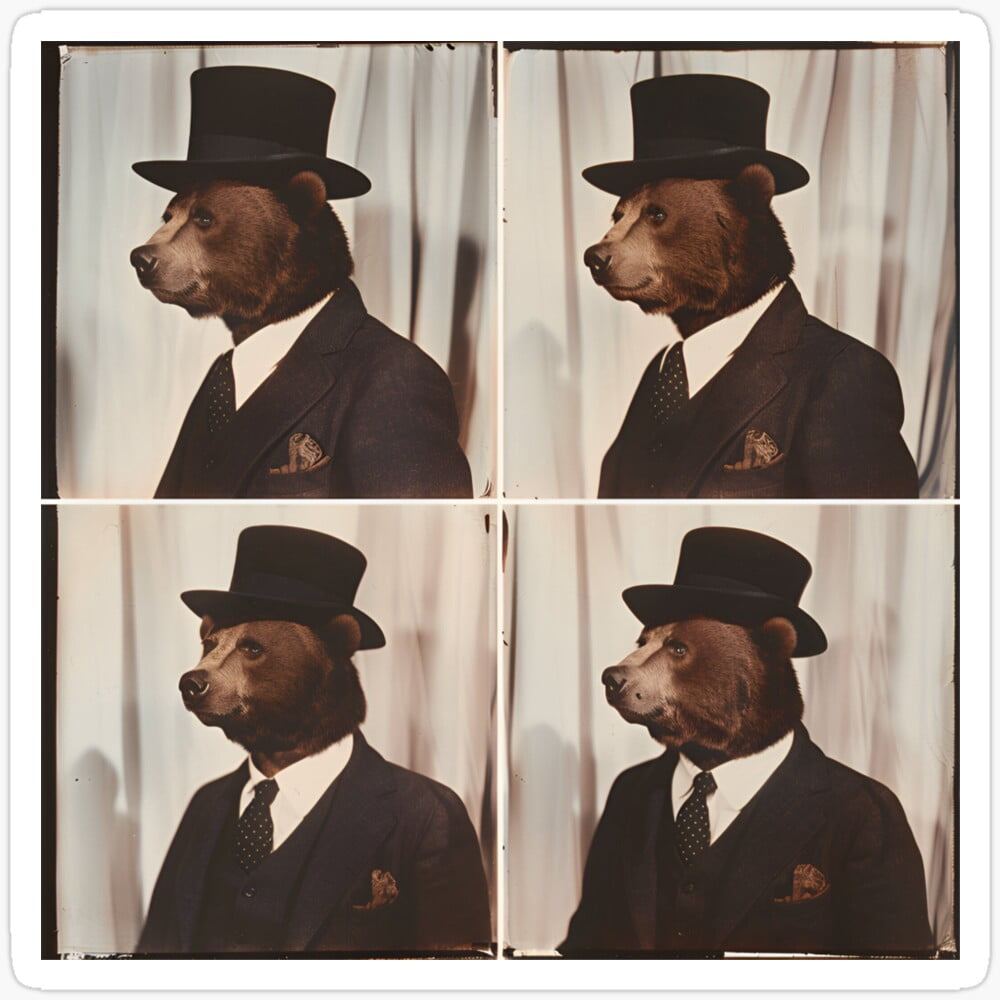 Dapper Bear In Top Hat Whimsical Photobooth Style Victorian Animal Art ...