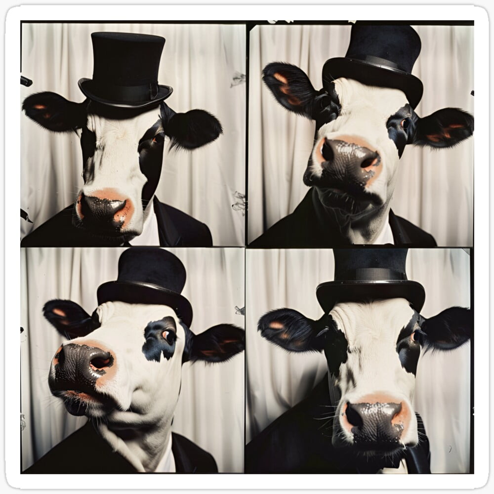 Dapper Cow In Suit Retro Photobooth Animal Portrait For Cow Lovers ...