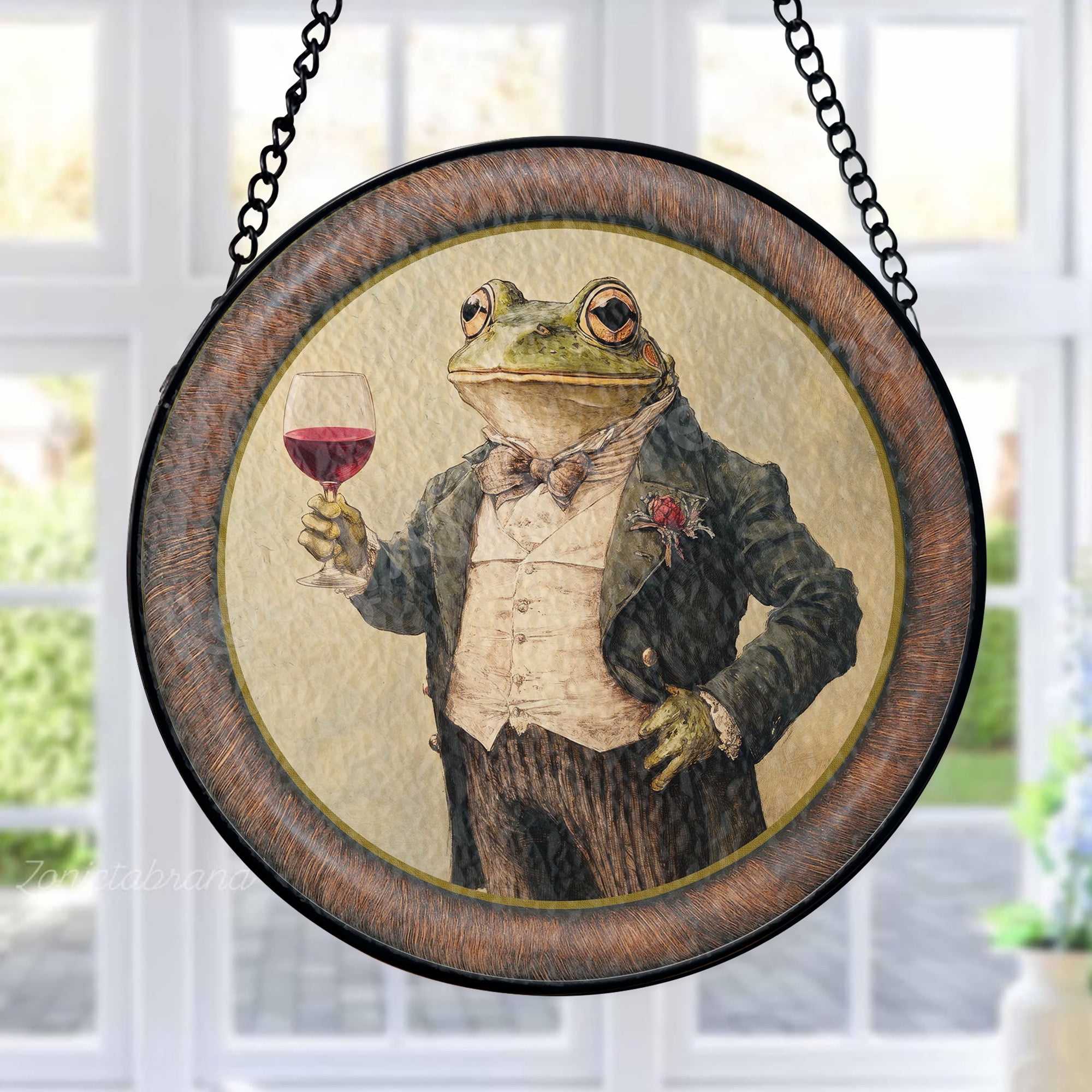 Dapper Frog Stained Glass Suncatcher Metal Outdoor Decor Vintage ...