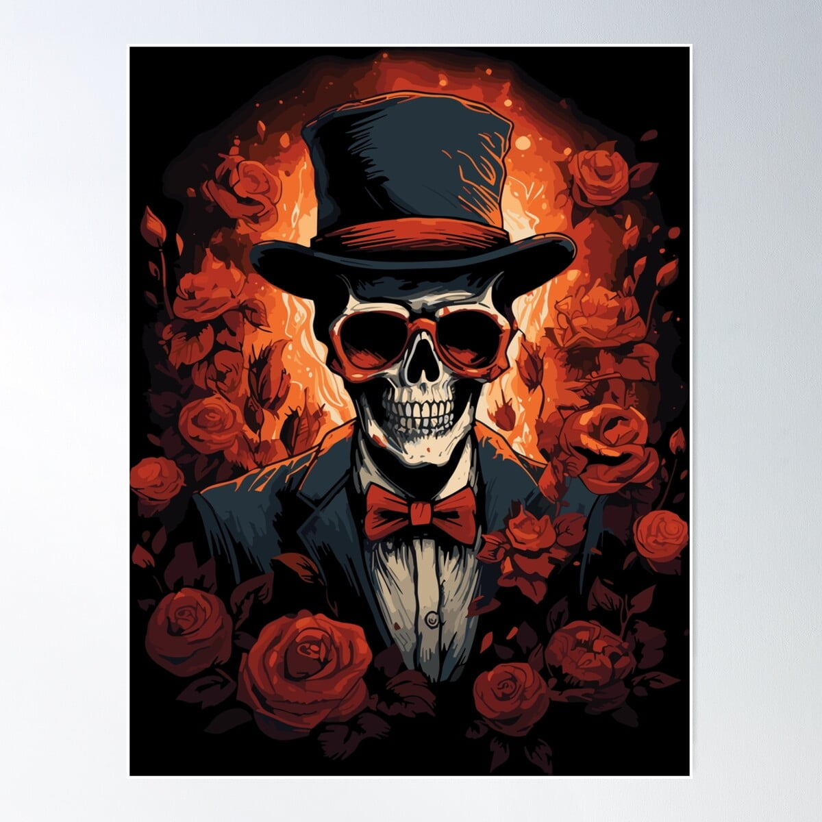 Dapper Skeleton In Top Hat And Bow Tie Poster Wall Art, Modern Wall ...