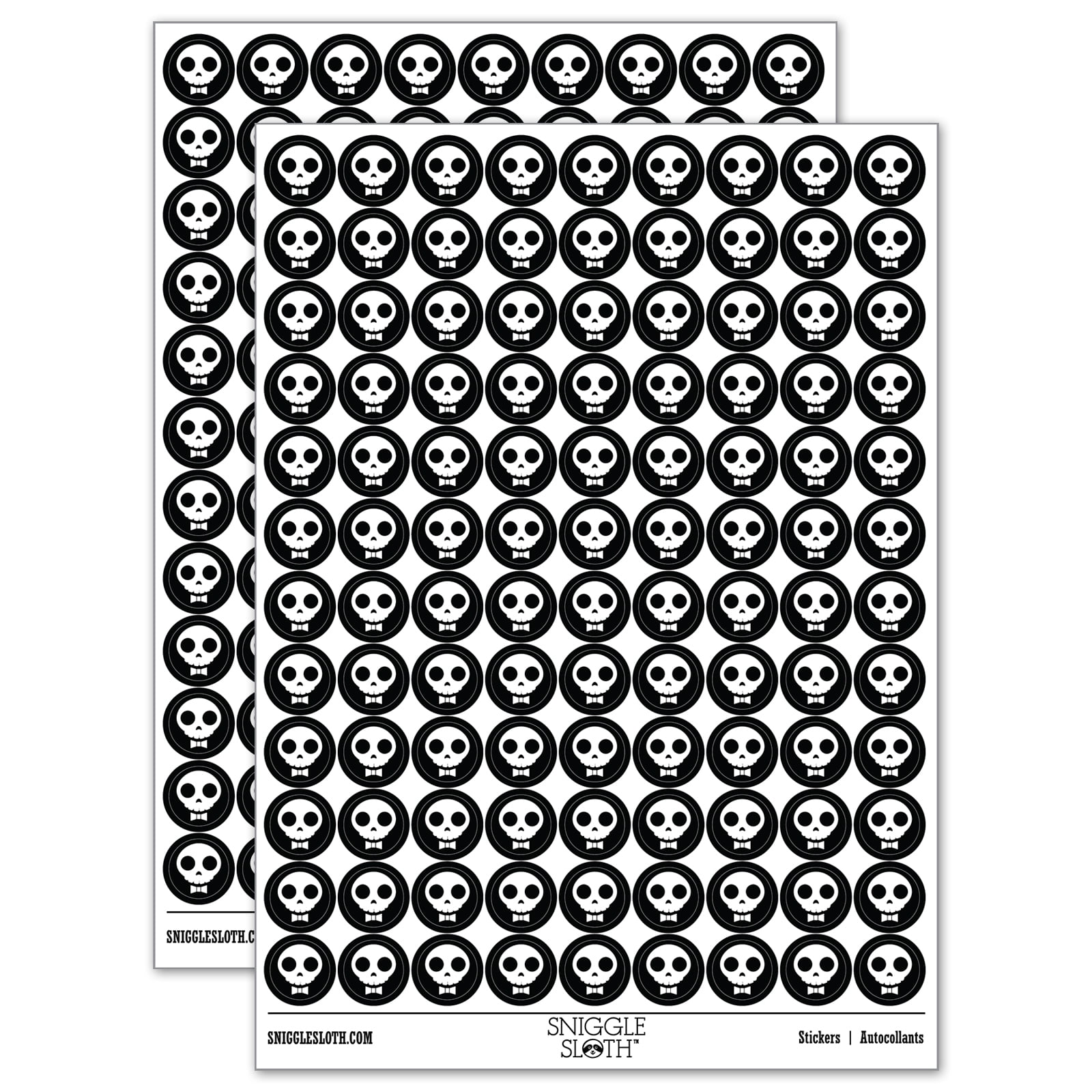 Dapper Skull with Bowtie 200+ Round Stickers - Black - Matte Finish - 0 ...
