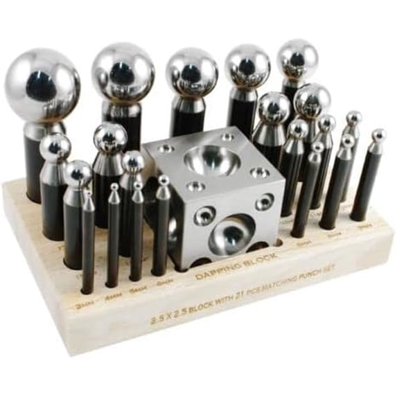 Dapping Set Punches & Block Steel Forming 21pc Large Size 43mm-3mm ...