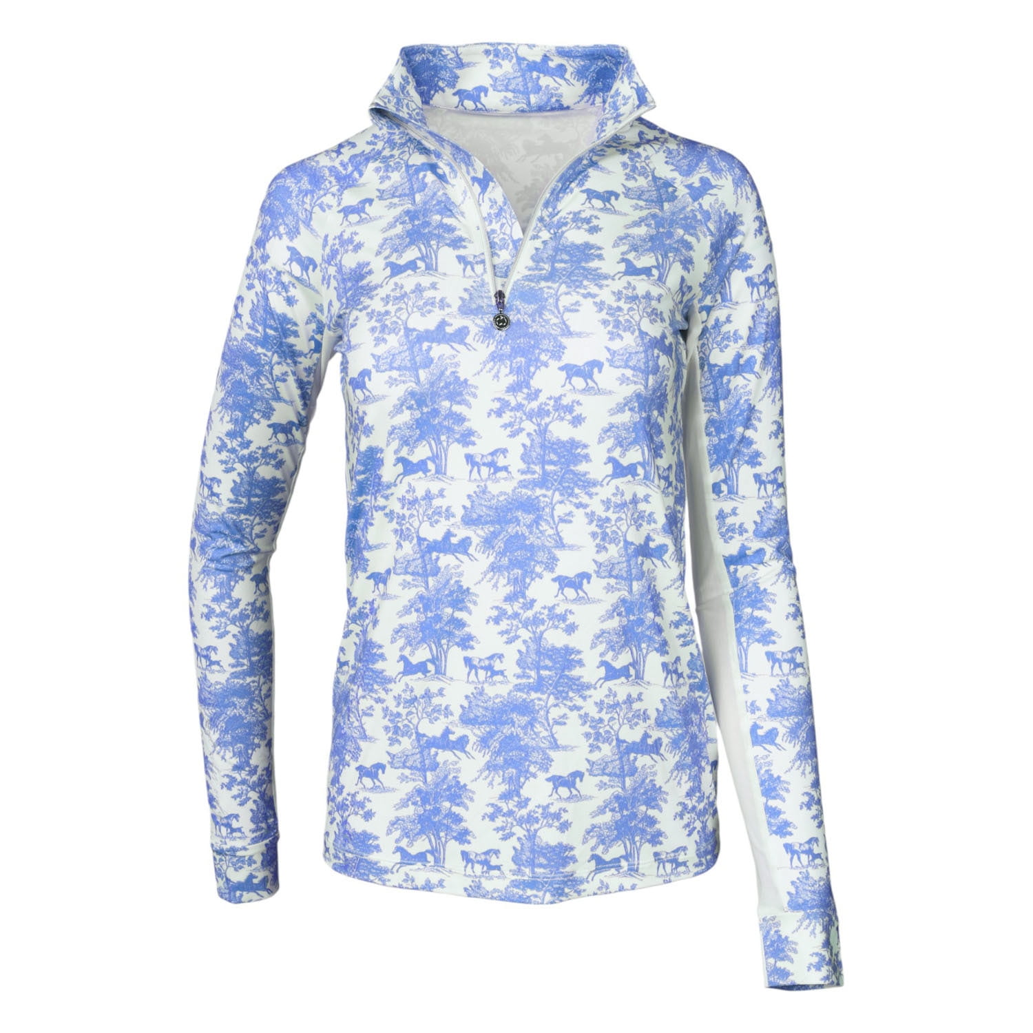 Dapplebay Equestrian Toile 1/4 Zip Light Riding Top - Long Sleeve-Blue ...