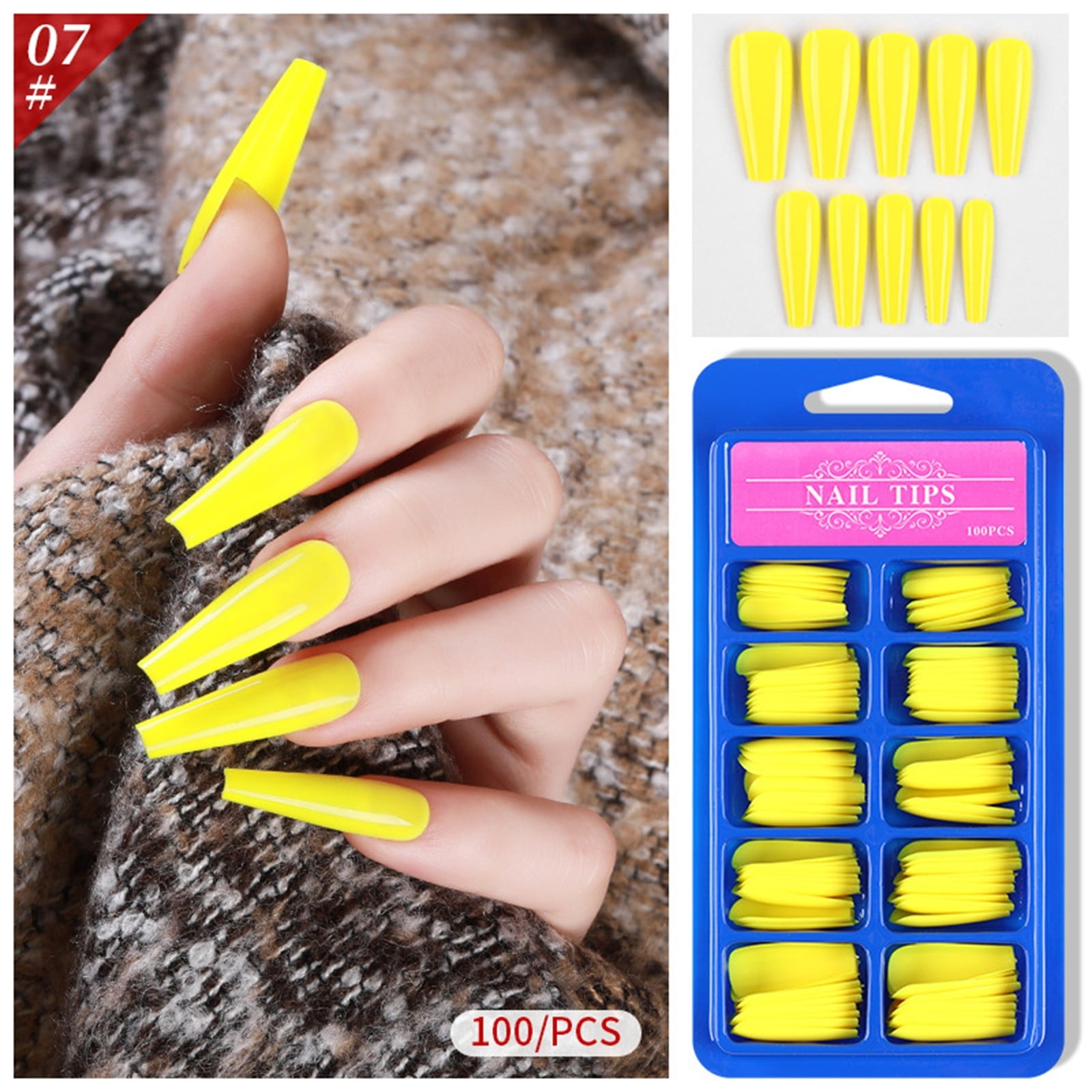 Daqian 100pcs Long Fake Nails Full Cover False Nail Coffin Tips