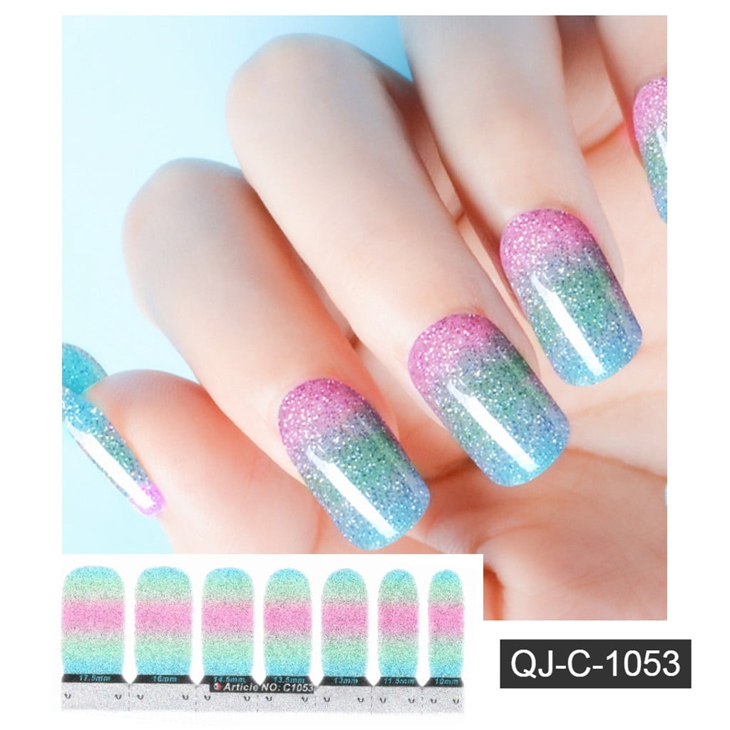 Daqian 2pc Wraps Decals Beauty Glitter Powder Nail Stickers Gradients ...