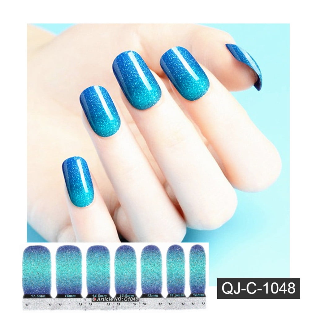 Daqian 2pc Wraps Decals Beauty Glitter Powder Nail Stickers Gradients ...