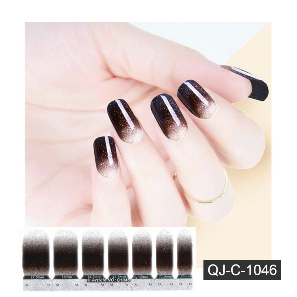 Daqian 2pc Wraps Decals Beauty Glitter Powder Nail Stickers Gradients ...