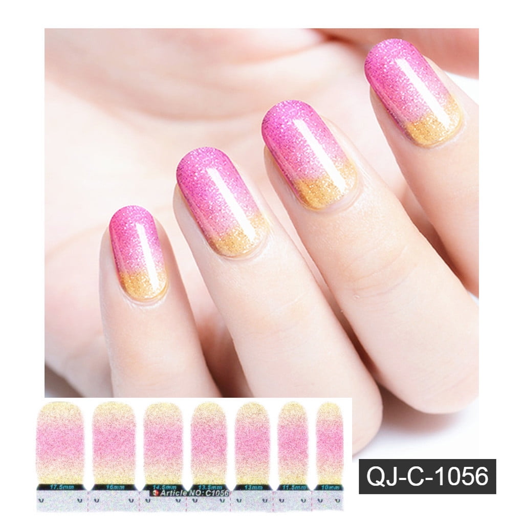 Daqian 2pc Wraps Decals Beauty Glitter Powder Nail Stickers Gradients ...