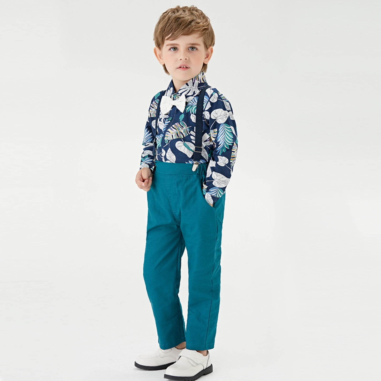 Daqian Boys Dress Shirt and Pants Outfit Set Boys Long Sleeve Suspender ...