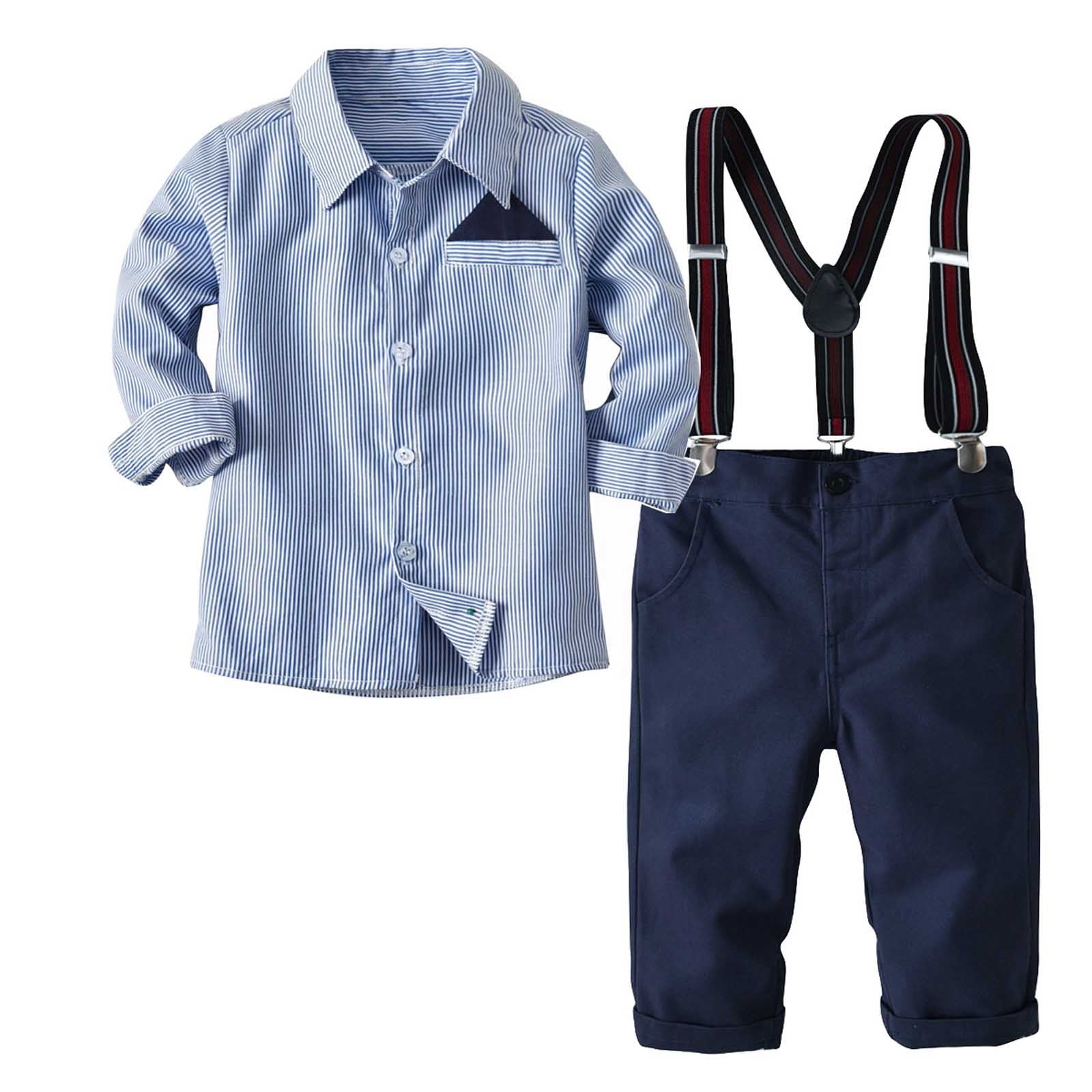 Daqian Boys Dress Shirt and Pants Outfit Set Boys Long Sleeve Suspender ...