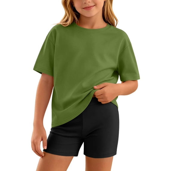 Daqian Kids Girls Cute Outfit Solid Color Loose Short Sleeve Top ...