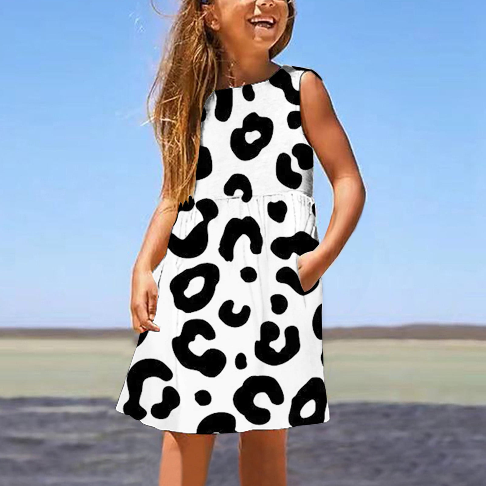 Daqian Kids Little Girls' Leopard A Line Dress Daily Holiday Vacation ...