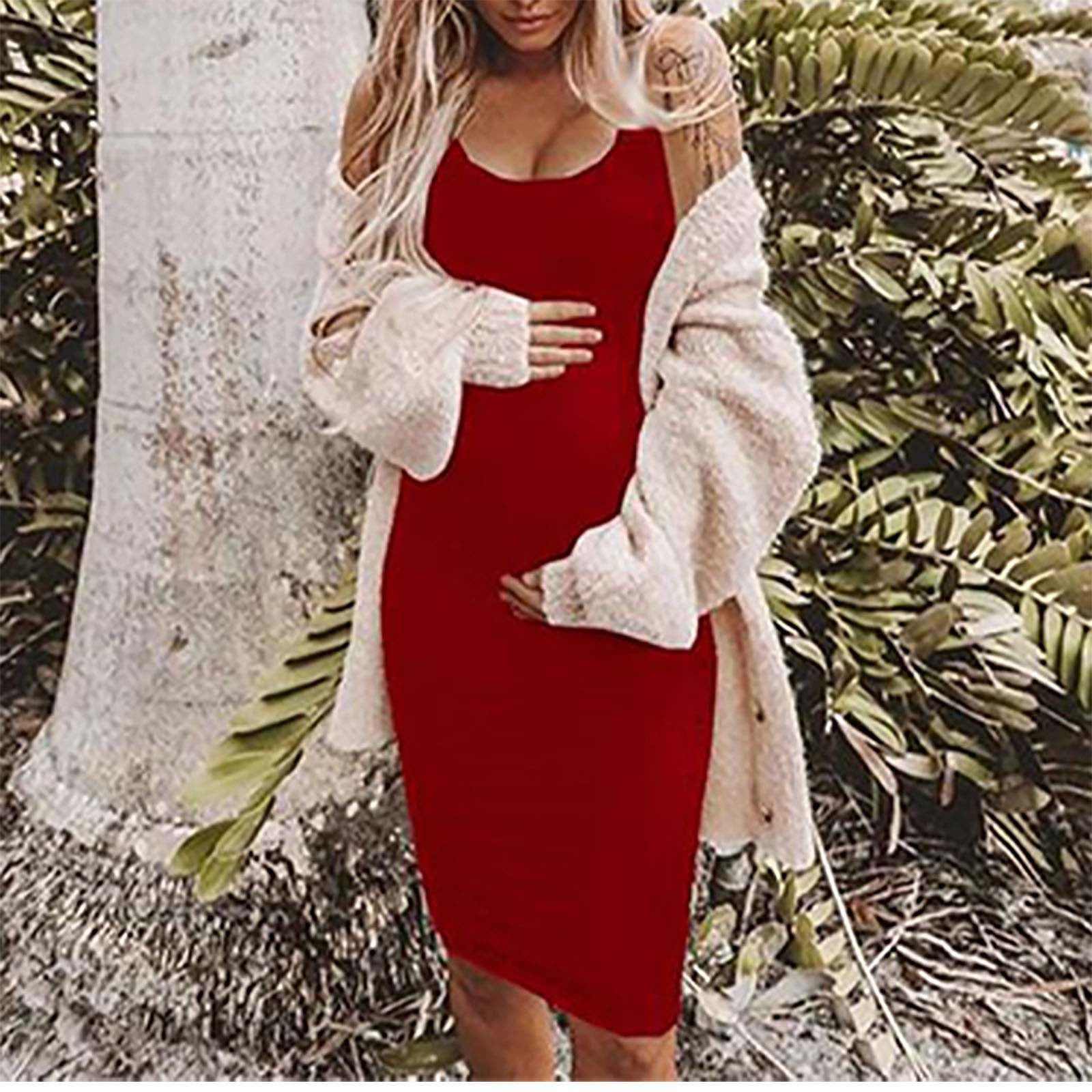 Daqian Maternity Clearance Dresses Summer Round Neck Sleeveless Solid ...