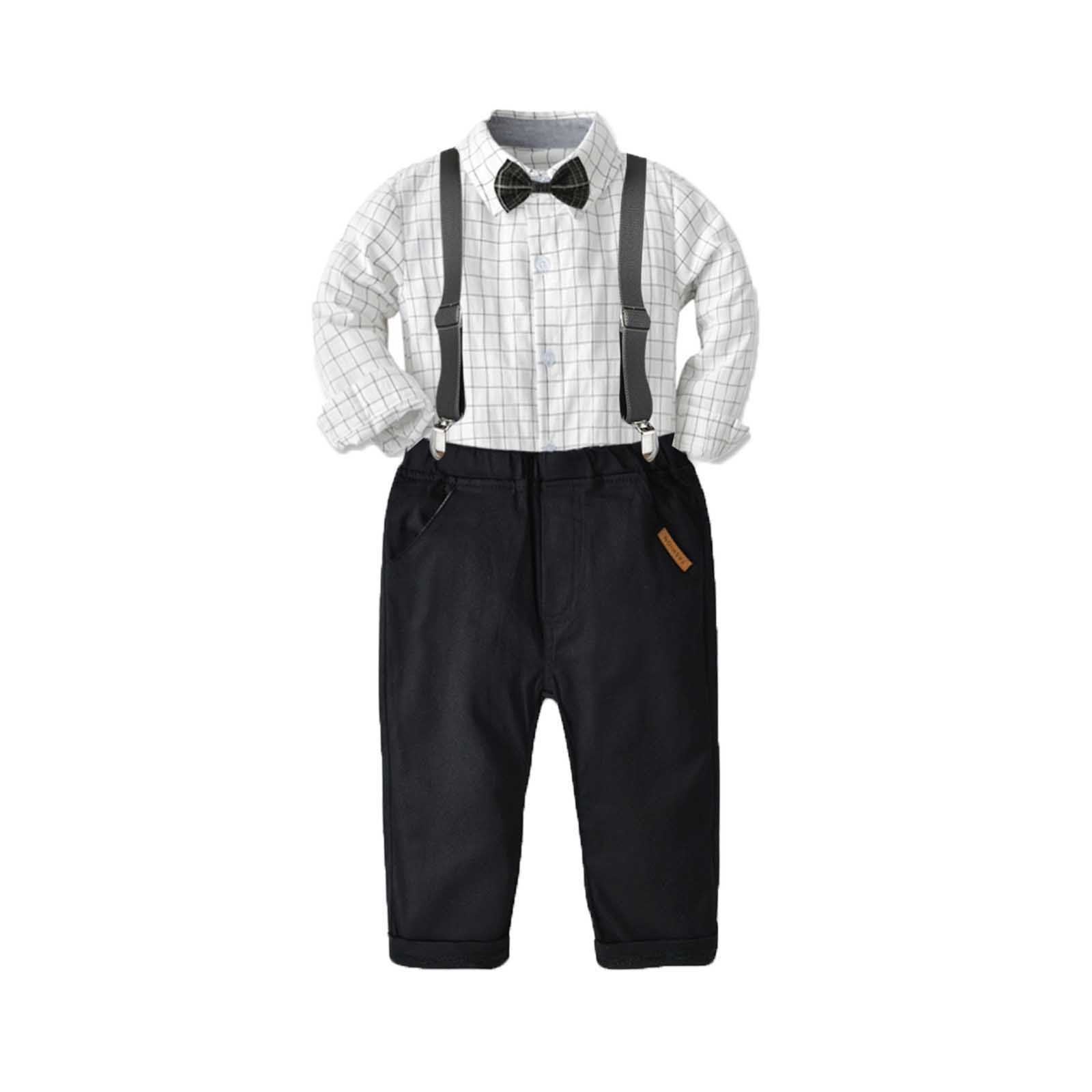 Daqian Toddler Boys Clothes Boys Lattice Long Sleeve Suspender Trousers ...