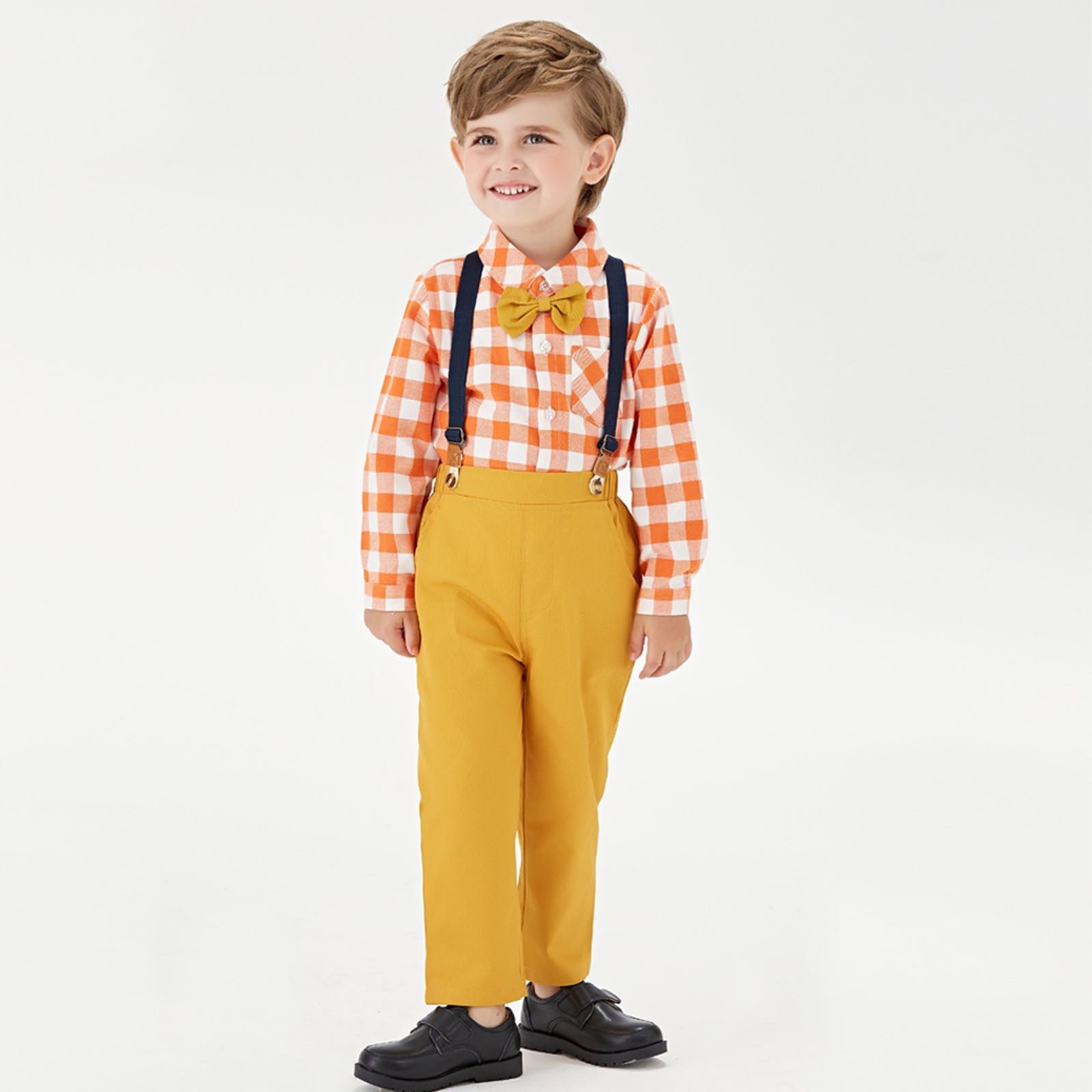 Daqian Boys Dress Shirt and Pants Outfit Set Boys Long Sleeve Suspender ...