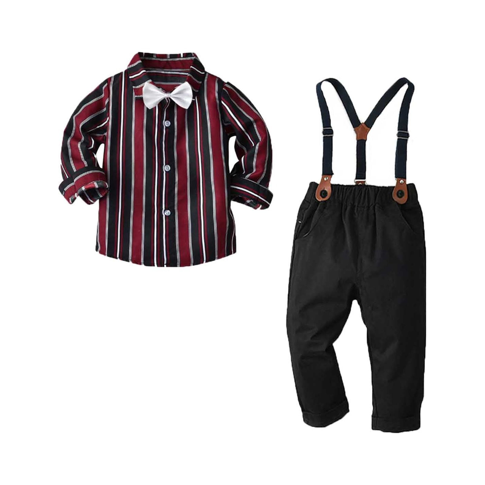 Daqian Boys Dress Shirt and Pants Outfit Set Boys Long Sleeve Suspender ...