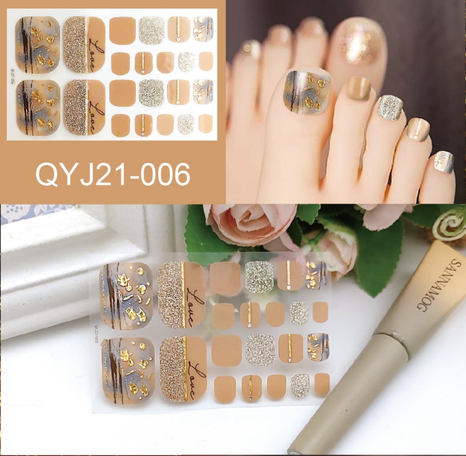 Daqian Toe Nail Stickers Toe Nail Stickers Bronzing Imitation Diamond ...