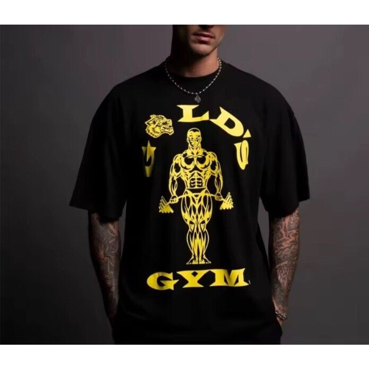 Darc Sport Wolves Gold's Gym Black/Gold Bodybuilder T Shirt Men's sz L ...